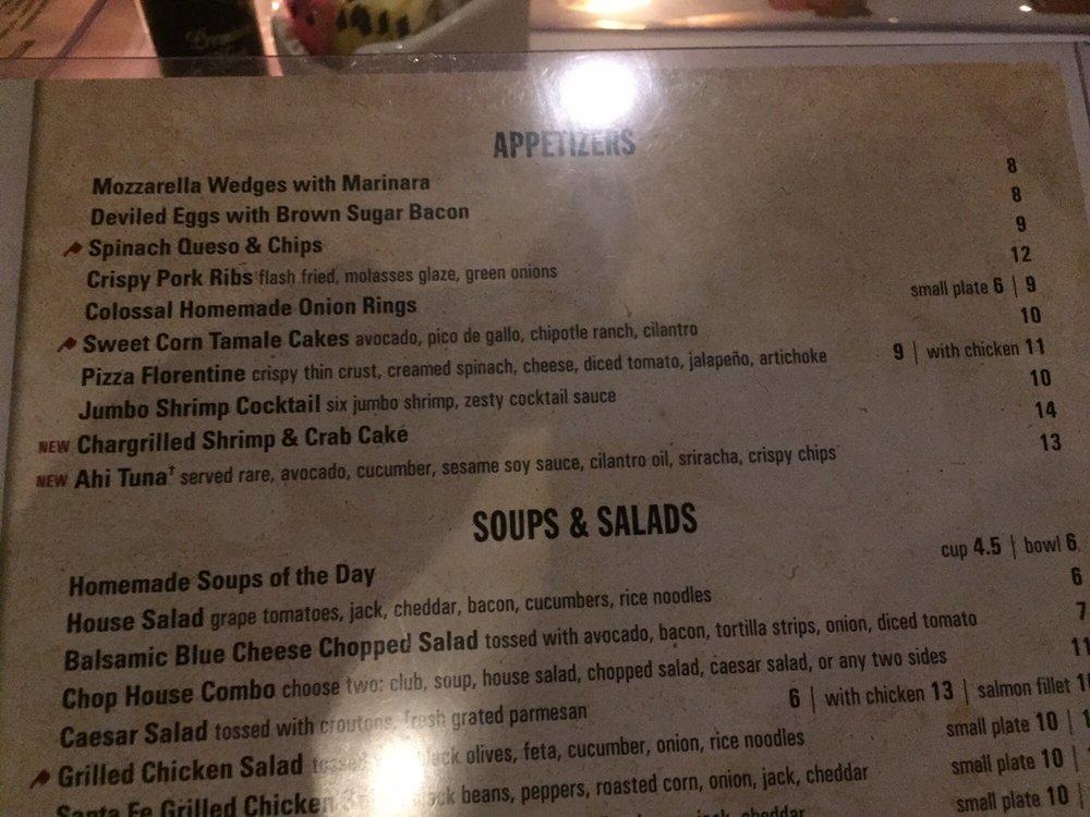 Menu at The Chop House steakhouse, Kingsport