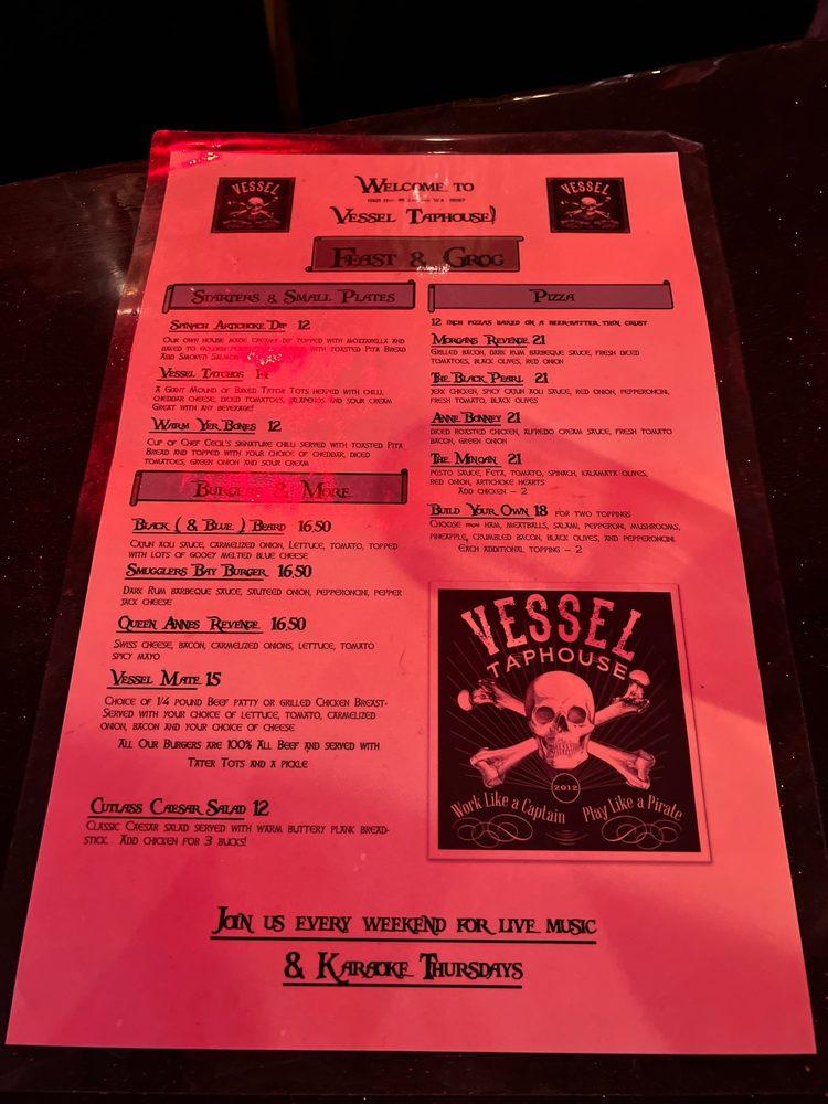 Menu at The Vessel restaurant, Lynnwood