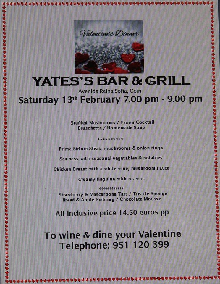 Menu at Yates's Family Bar & Restaurant, Coín