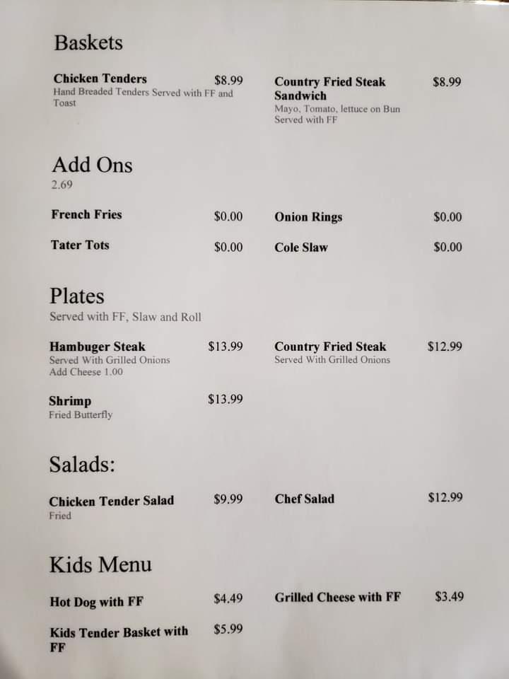 Menu at Flat Tire Bar & Grill, Elberton