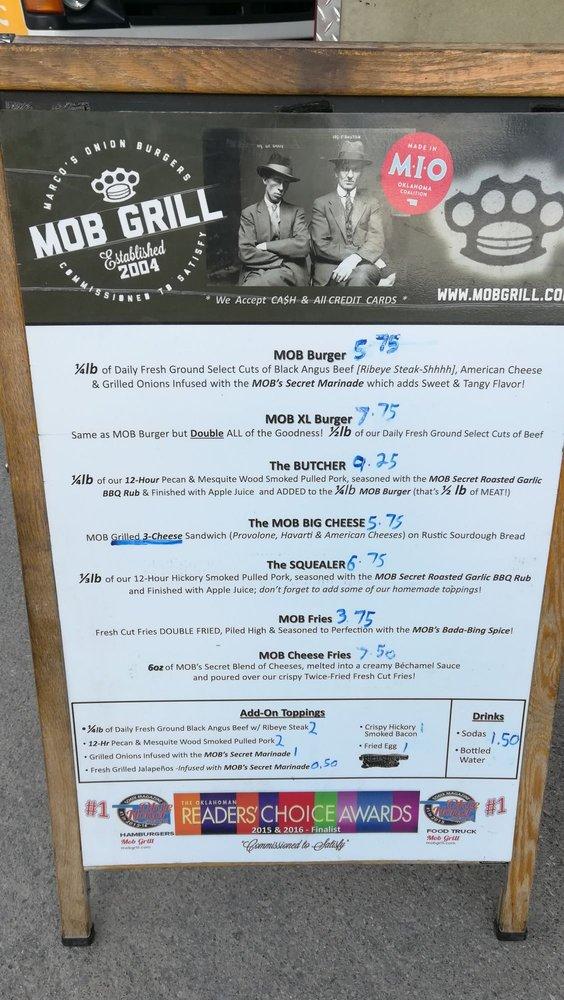 Menu at MOB Grill restaurant, Oklahoma City, 11 NE 6th Street