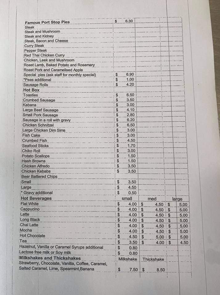 Menu at Port Cafe and Kebabs, Lytton