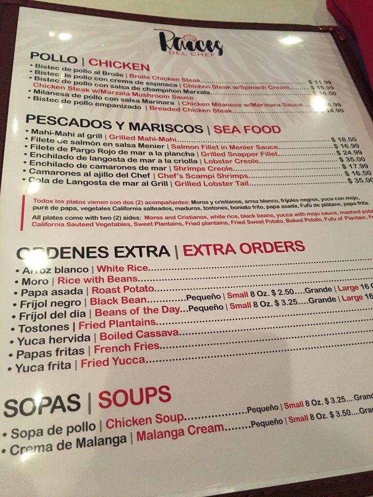 Menu at Raices Del Chef Ramon restaurant, The Hammocks