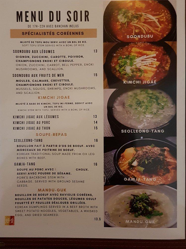 Menu at Restaurant Hansang, Montreal