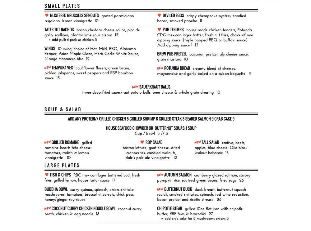 Menu at Rotunda Brew Pub, Hershey