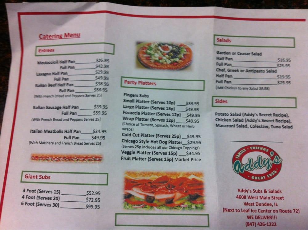 Menu at Addy's Subs & Salads restaurant, West Dundee, W Main St
