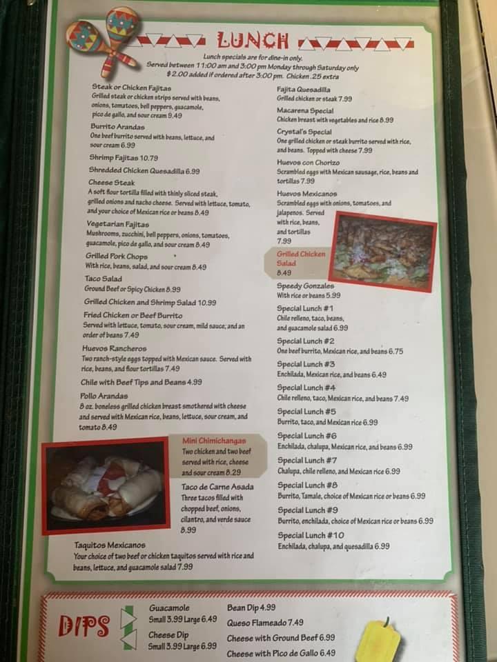 Menu at Arandas Mexican Restaurant, Frankfort