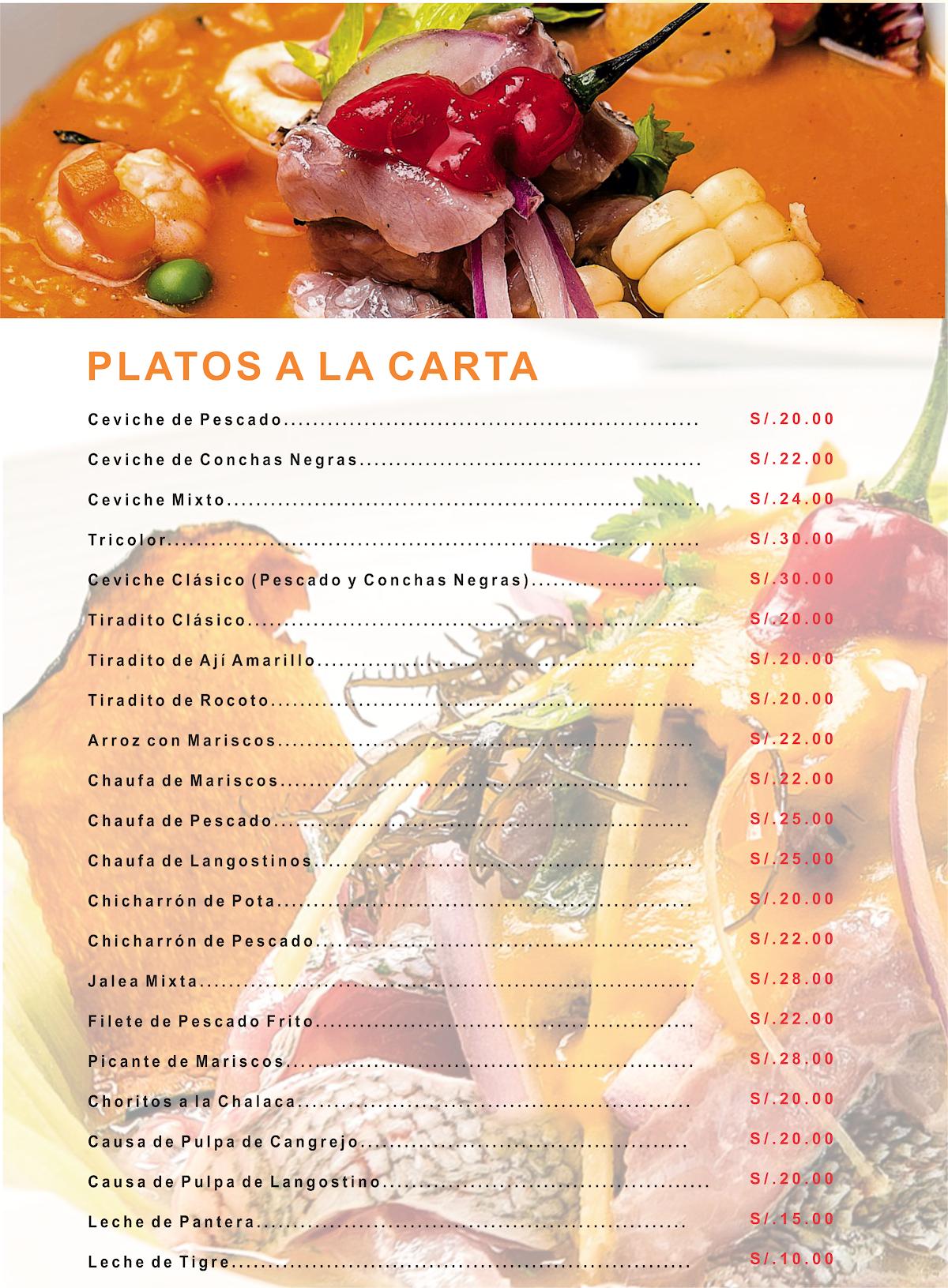 Menu at Cevicheria Peruana Tentaciones restaurant, San Miguel