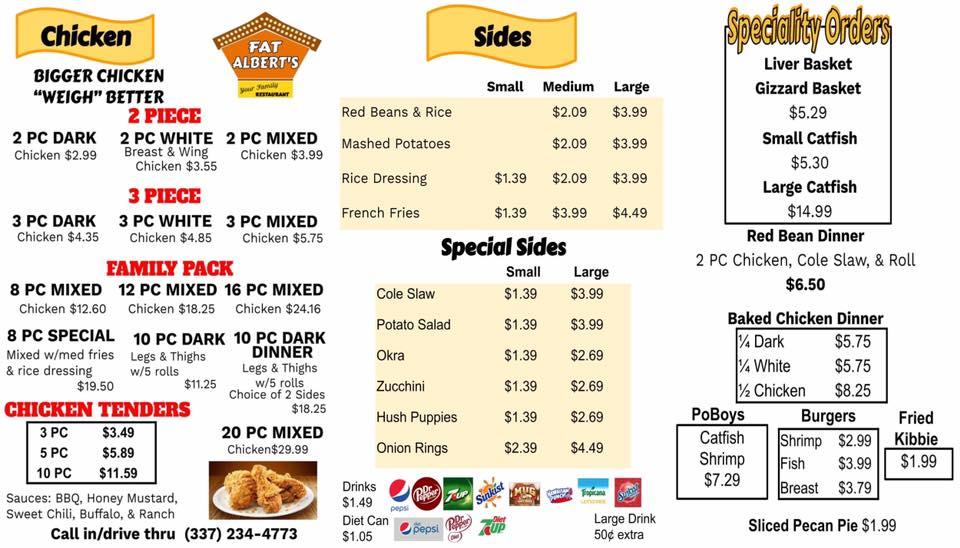 Menu at Fat Albert's Fried Chicken restaurant, Lafayette