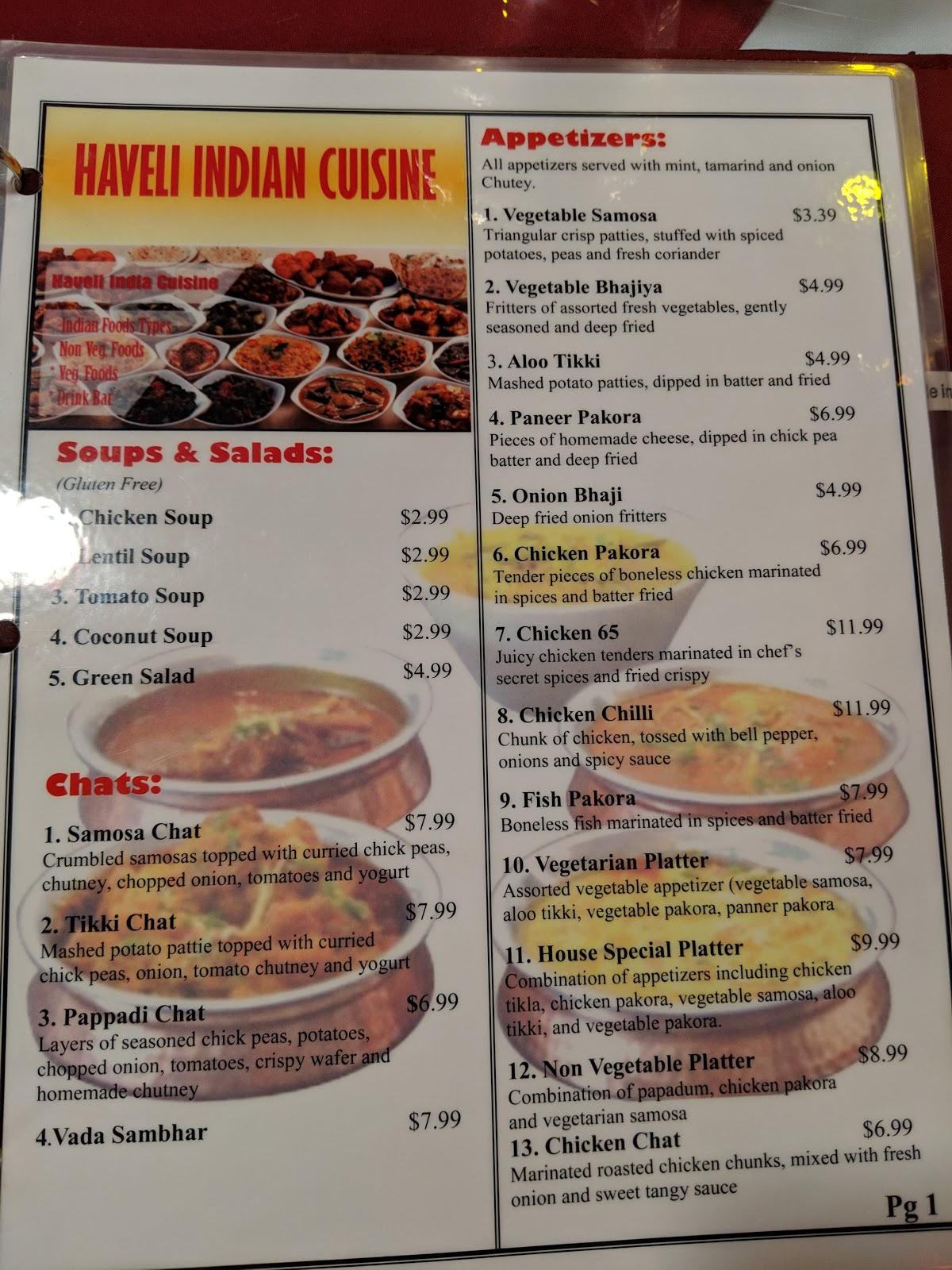 Menu at Haveli Indian Cuisine restaurant, Coralville