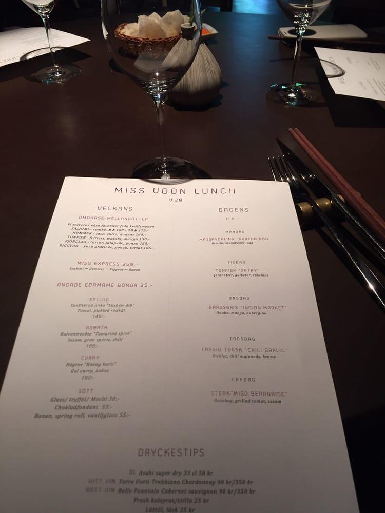 Menu at Miss Voon restaurant, Stockholm