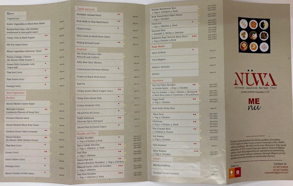 Menu at NUWA, New Delhi