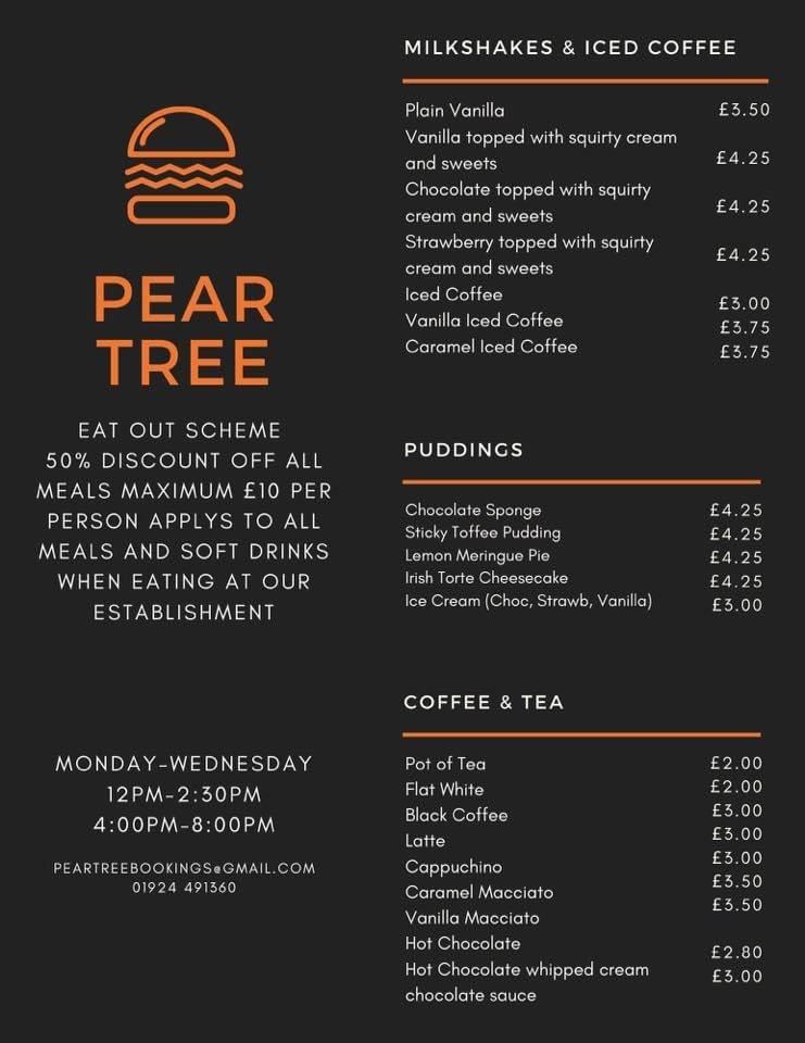 Menu at The Pear Tree pub & bar, Mirfield