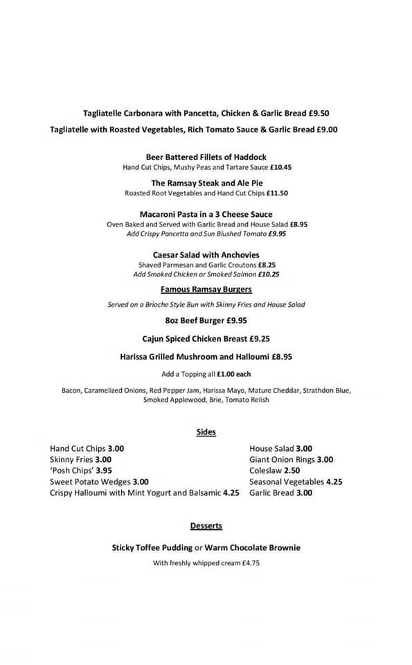 Menu at Ramsay Arms pub & bar, Fettercairn