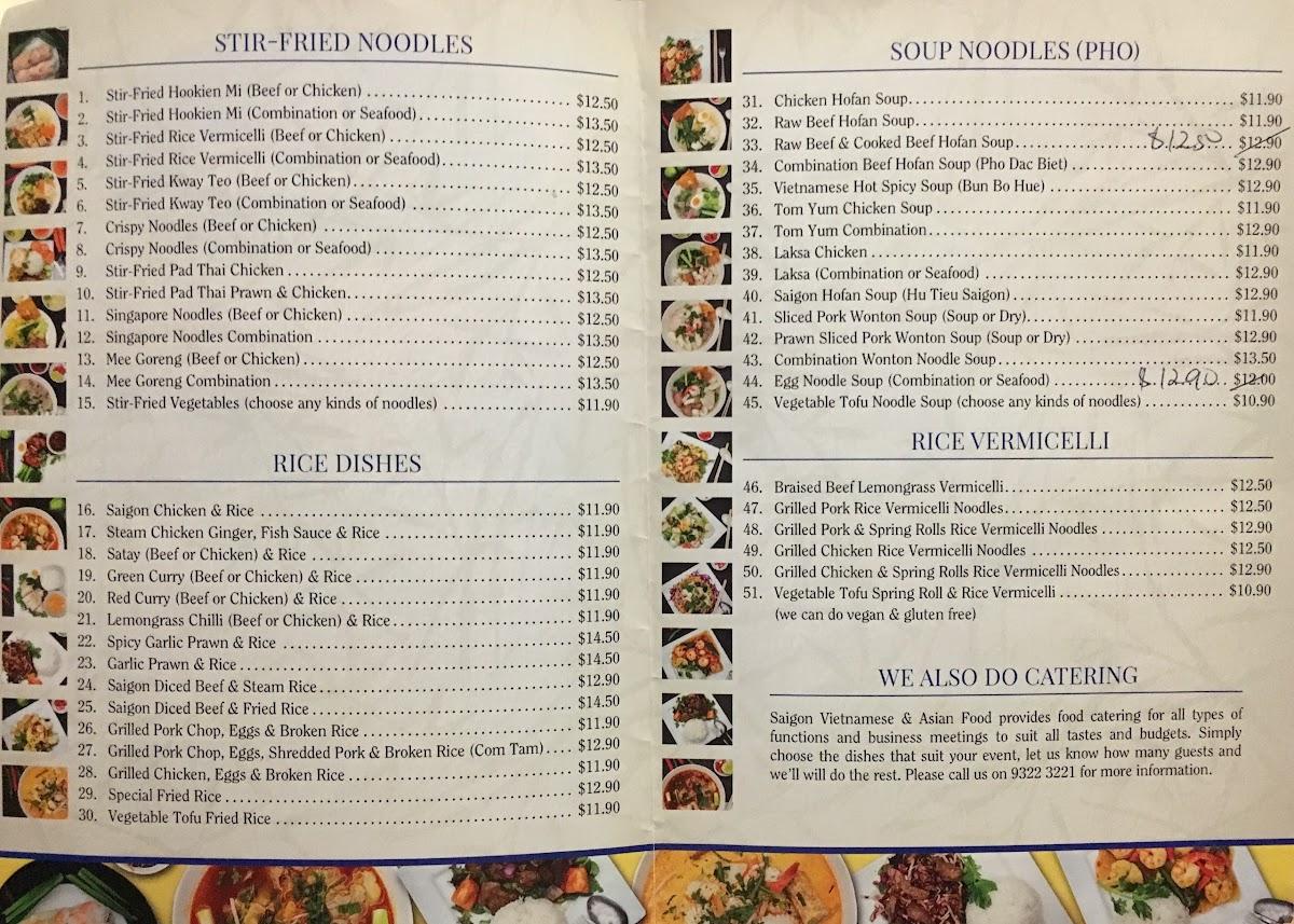 Menu at Saigon restaurant, Perth, 876 Hay St