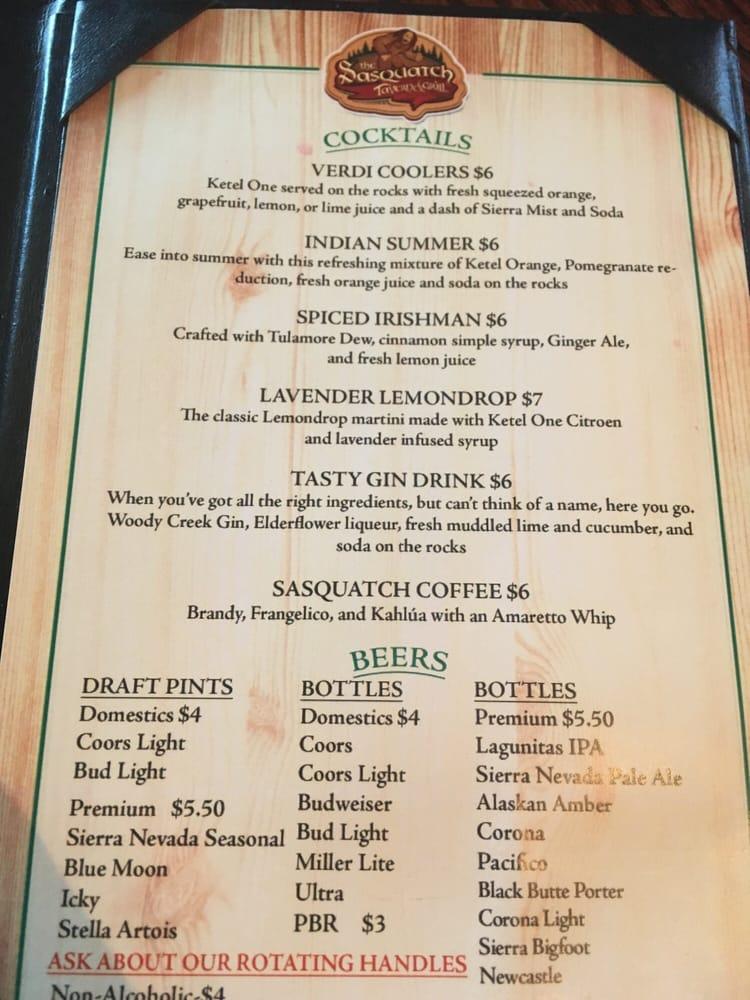 Menu at Sasquatch Tavern and Grill desserts, Verdi