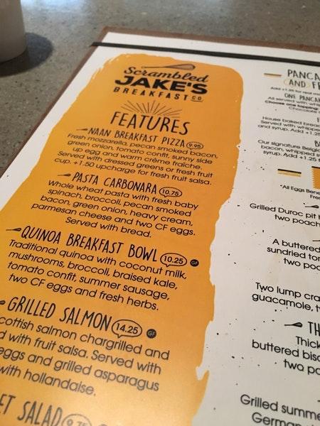 Menu at Scrambled Jake's Breakfast Company desserts, Knoxville