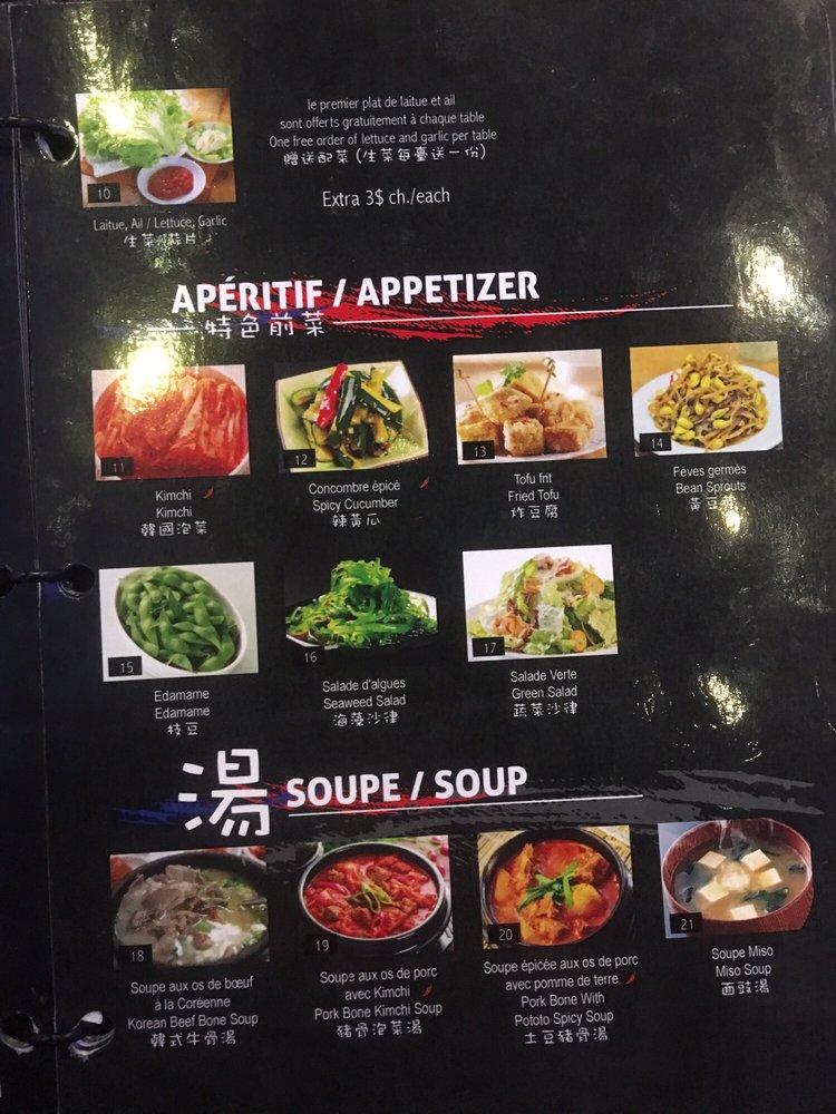 Menu au Sota BBO Coréen BBQ, Montréal