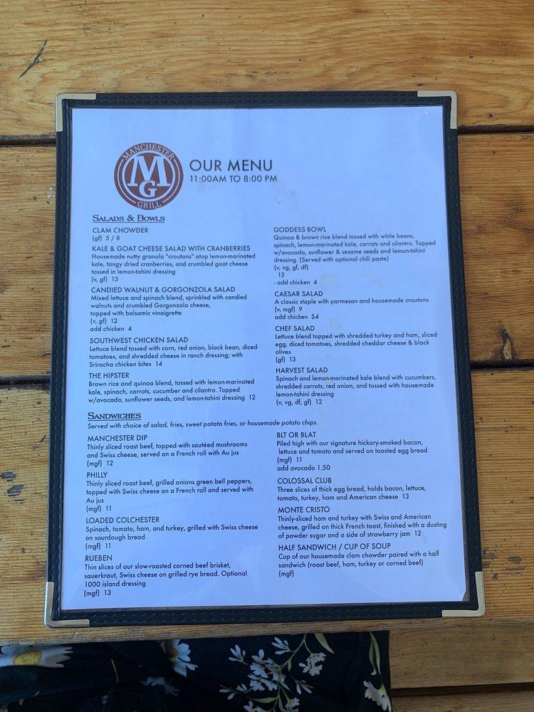 Menu at The Manchester Grill restaurant, Manchester