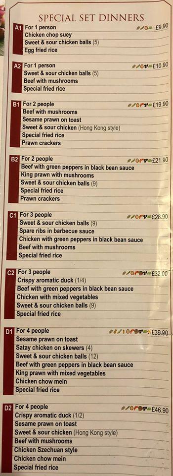 Menu at The Peking Palace fast food, Swanscombe