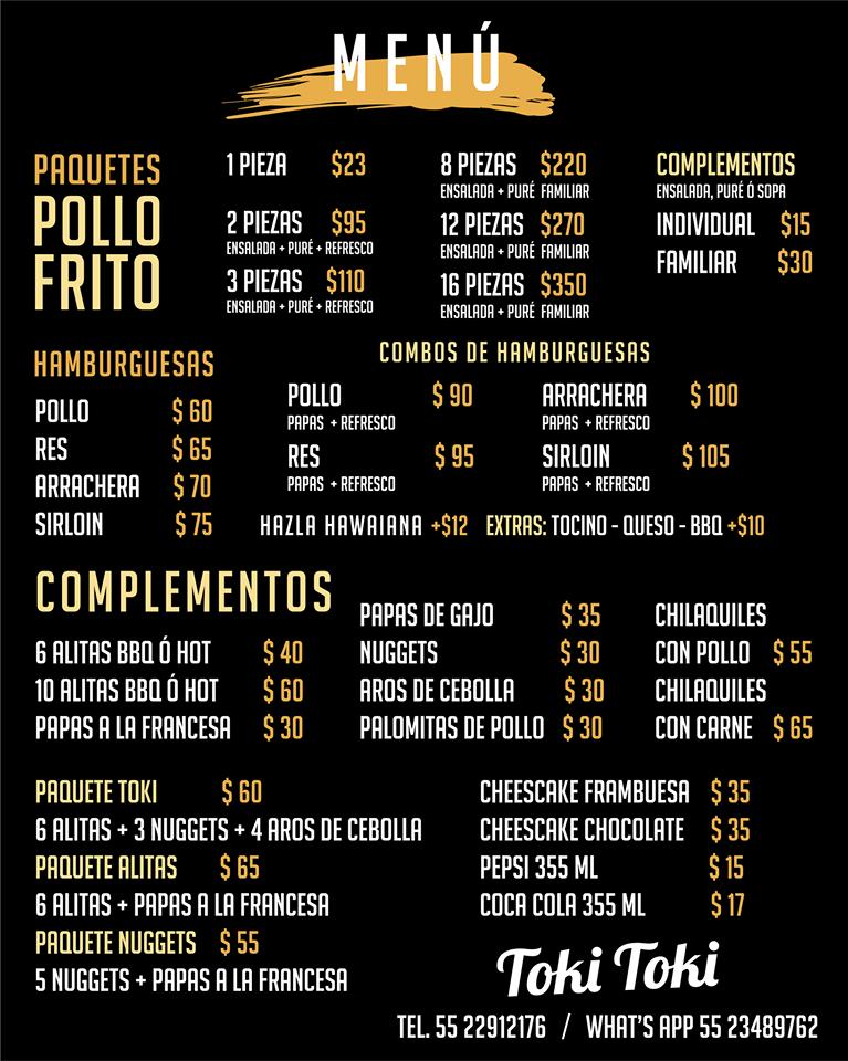 Menu at Toki Toki restaurant, Mexico City