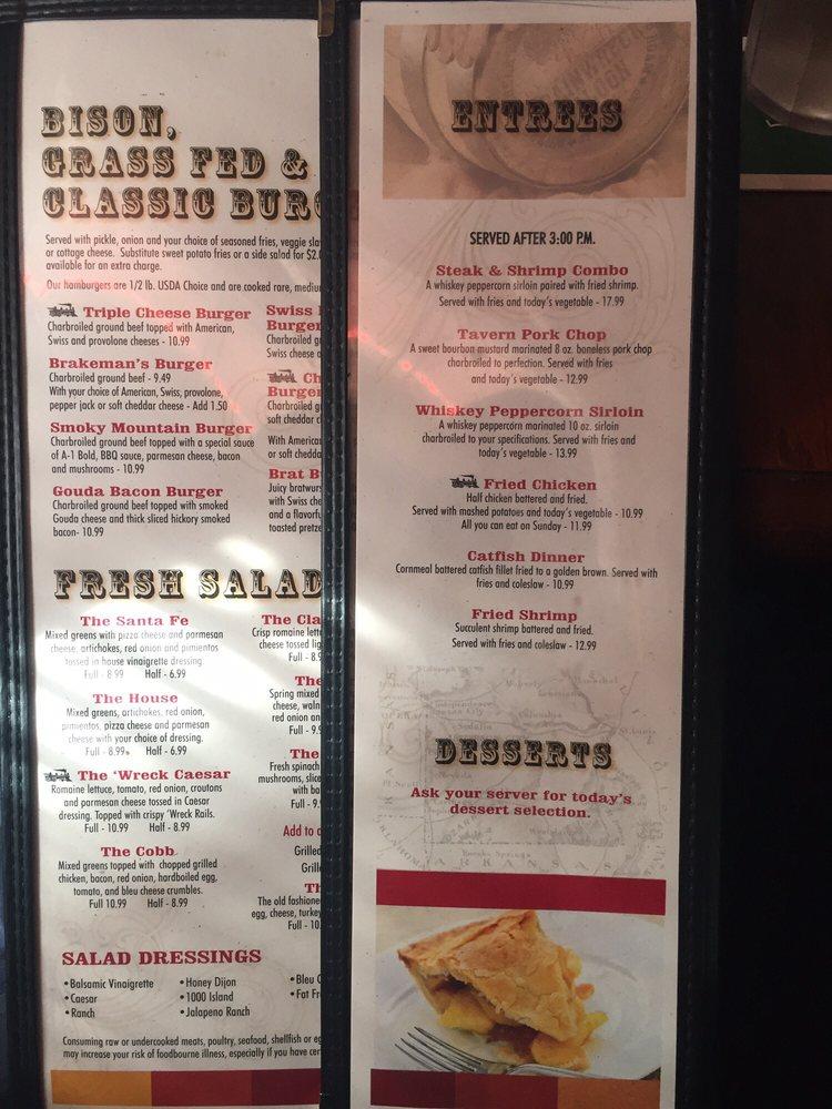 Menu at Trainwreck Saloon pub & bar, Rock Hill, Manchester Rd