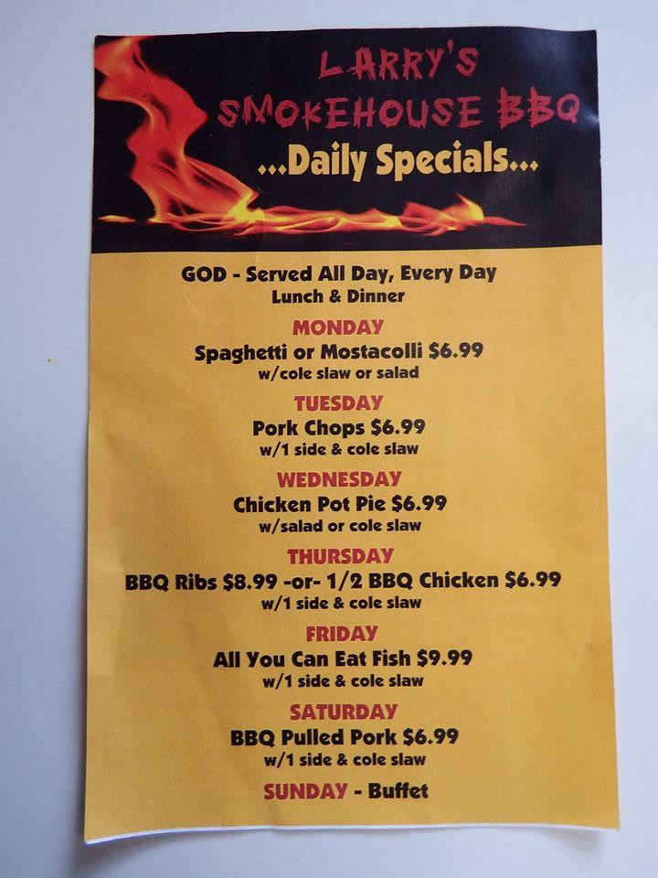 Menu at Larry's Smokehouse BBQ, Southgate