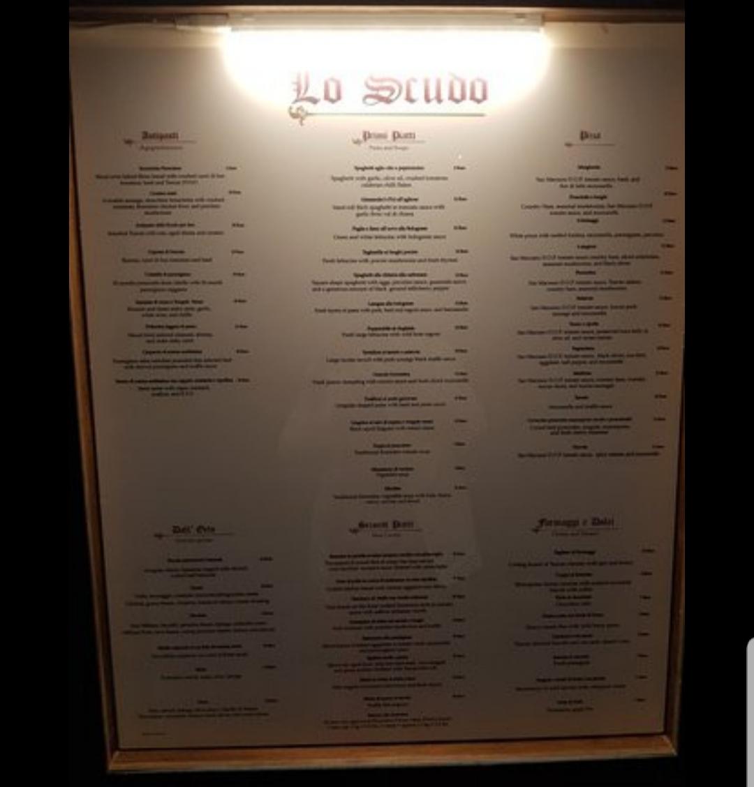 Speisekarte von Lo Scudo Ristorante Firenze, Florenz, Via dell' Oriuolo