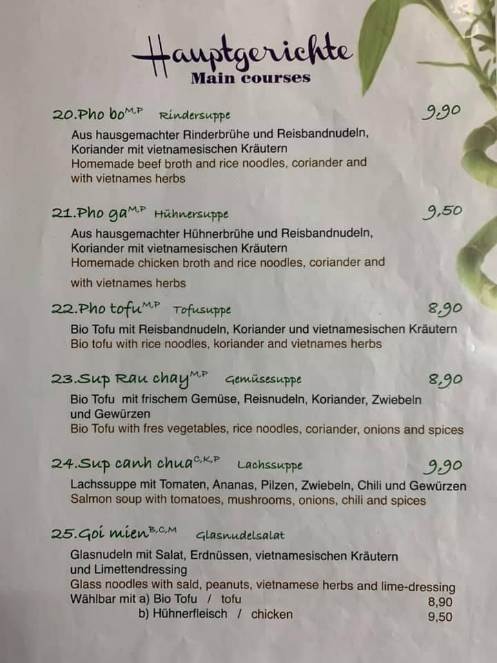 Speisekarte von Mama Dang restaurant, Düsseldorf