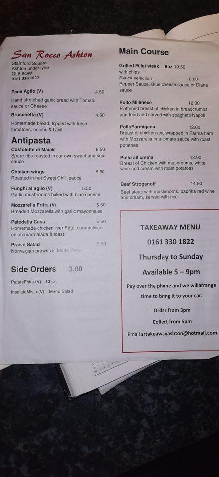 Menu at its closed restaurant, Ashton-under-Lyne