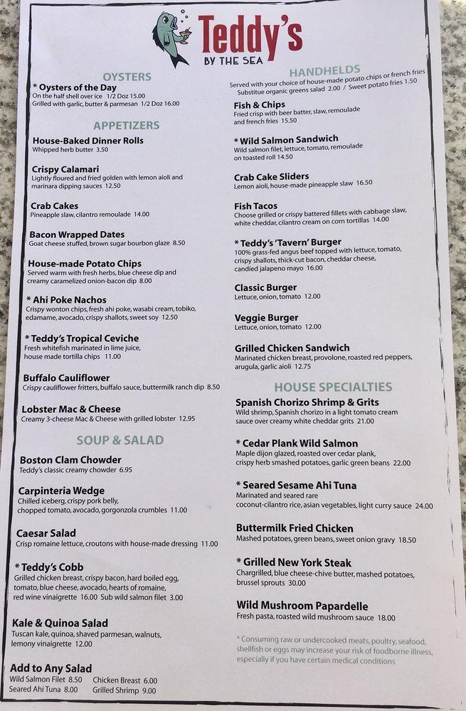 Menu at Teddy's By the Sea pub & bar, Carpinteria