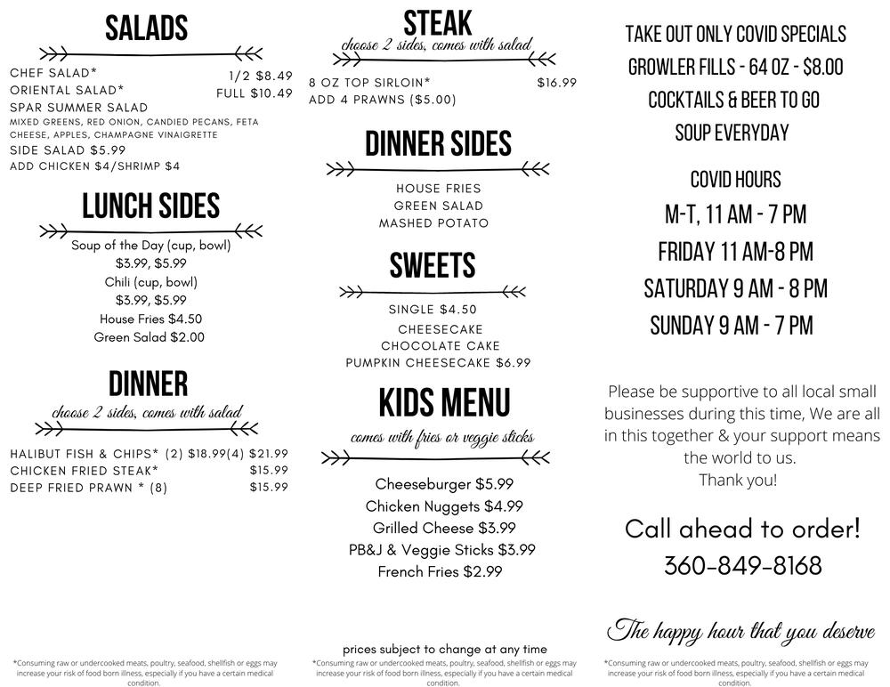 Menu at The Spar Restaurant & Bar, Cathlamet