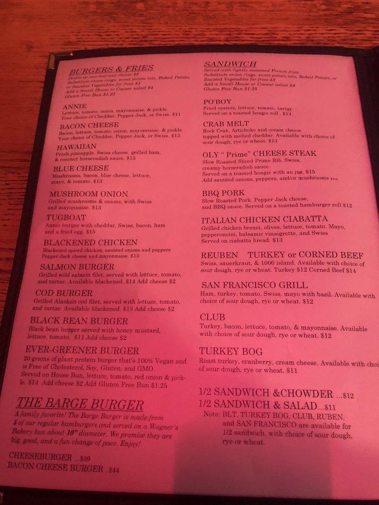 Menu at Tugboat Annie's pub & bar, Olympia