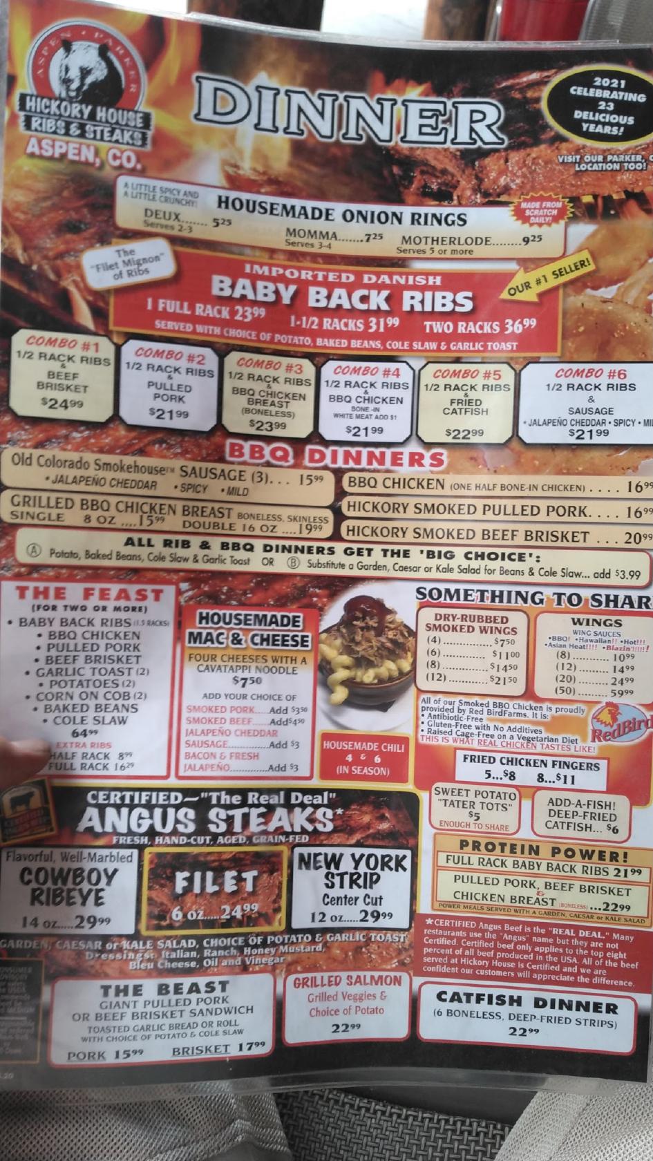 Menu at Aspen Hickory House BBQ, Aspen