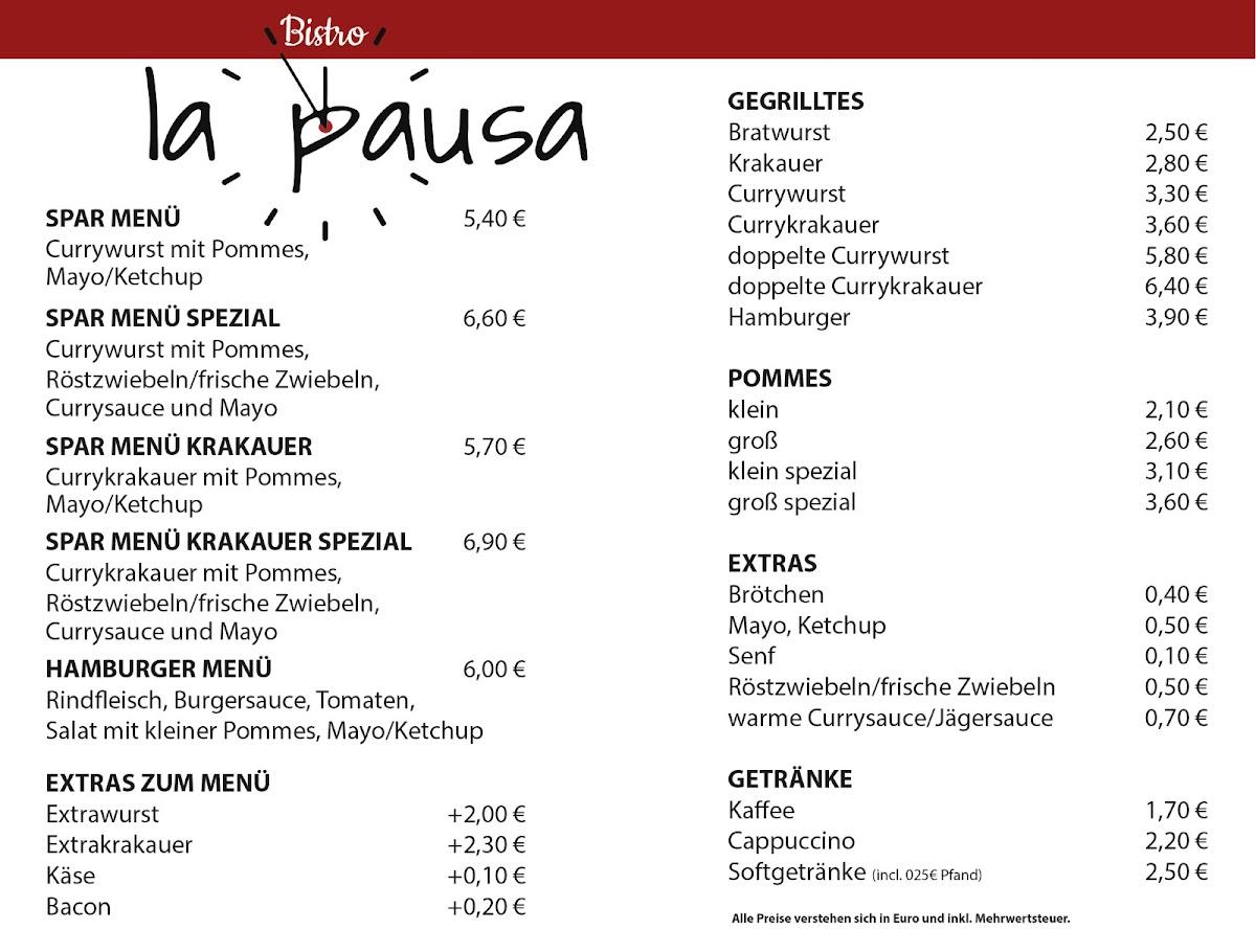 Menu at Bistro La Pausa, Solingen