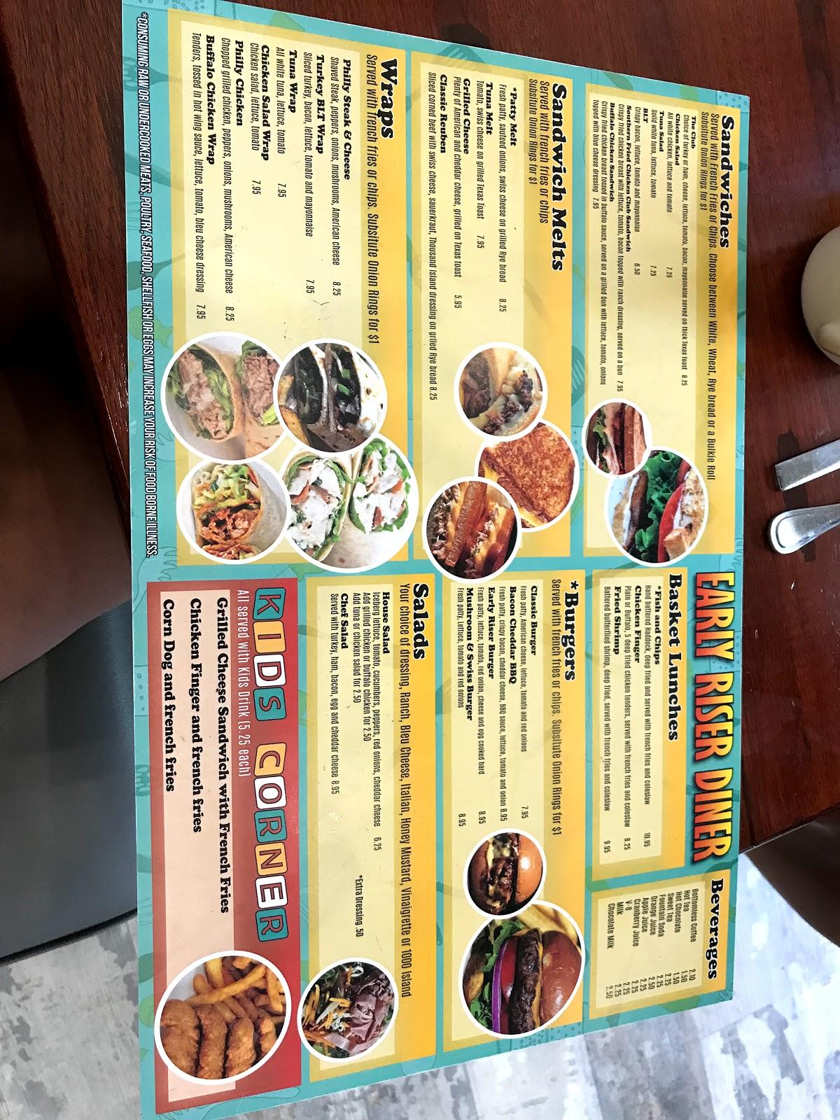 Menu at Early Riser Diner restaurant, Myrtle Beach