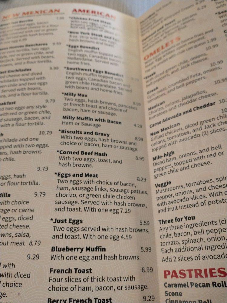 Menu at Milly's Breakfast Lunch restaurant, Albuquerque, Candelaria Rd NE