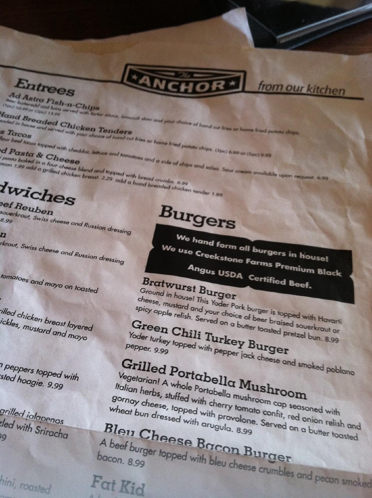 Menu at The Anchor pub & bar, Wichita