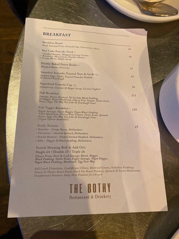 Menu at The Bothy Murrayfield pub & bar, Edinburgh, 18 Corstorphine Rd