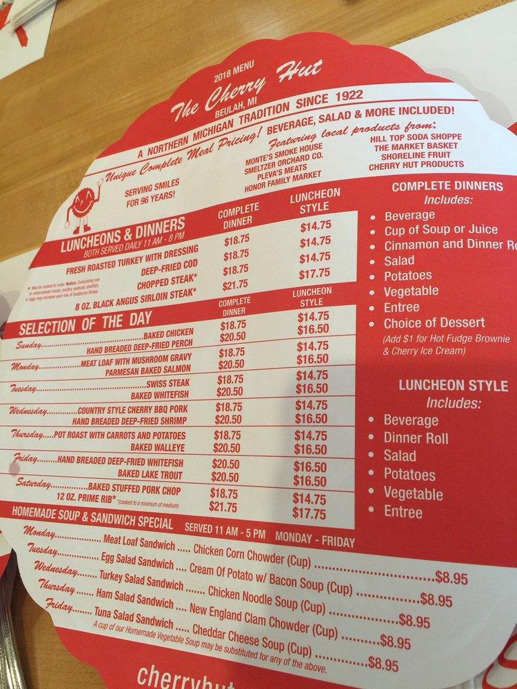 Menu at The Cherry Hut restaurant, Beulah, 211 N Michigan Ave