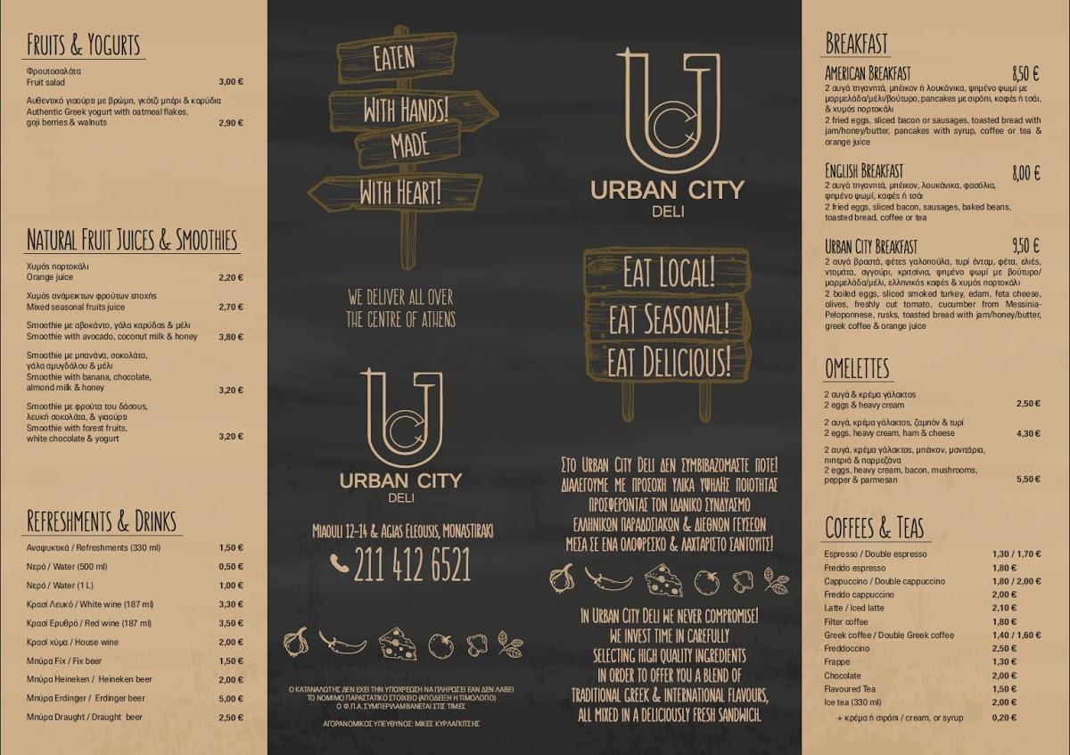 Menu at Urban City Deli, Athens