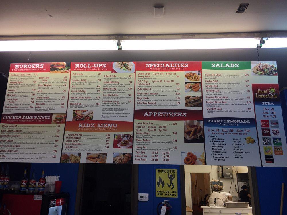 Menu at Burnt Lemon Grill restaurant, Burley