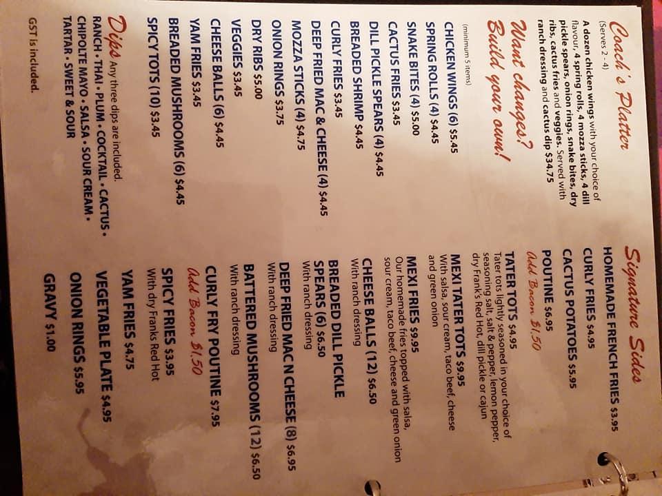 Menu at Coach's Corner Sports Bar &Grill, Morinville