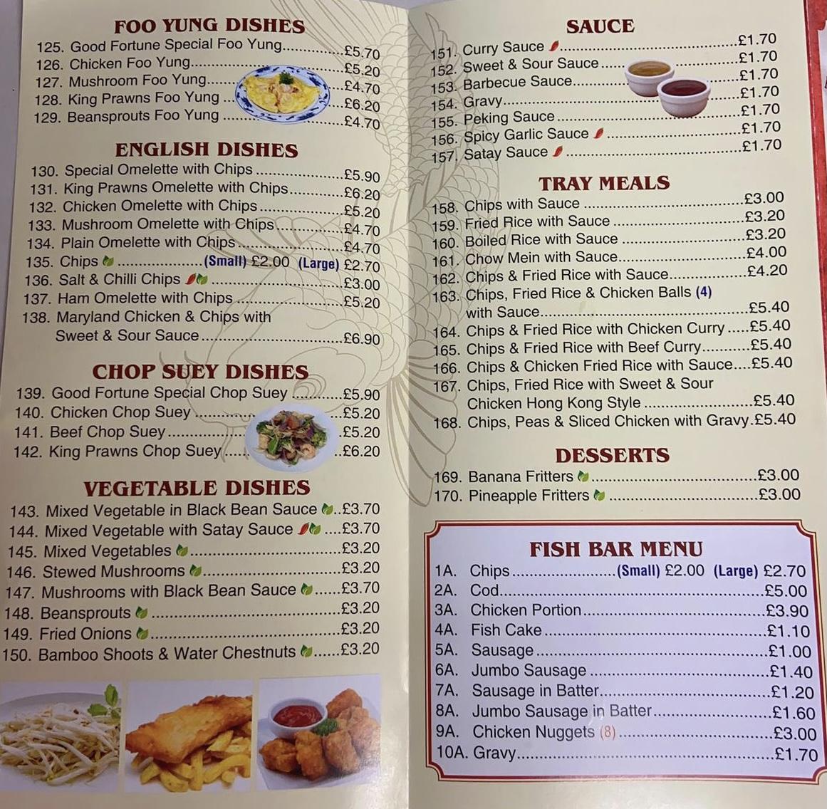 Menu at Good Fortune fast food, Caerphilly