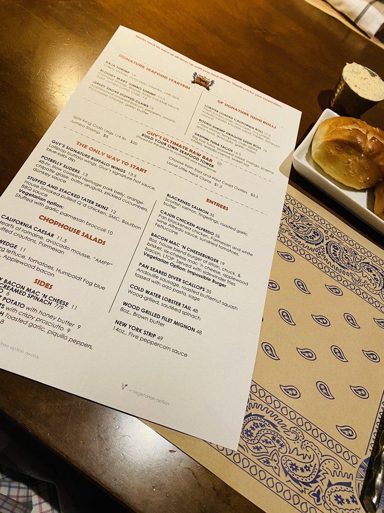 Menu at Guy Fieri's Chophouse steakhouse, Atlantic City, Pacific Ave