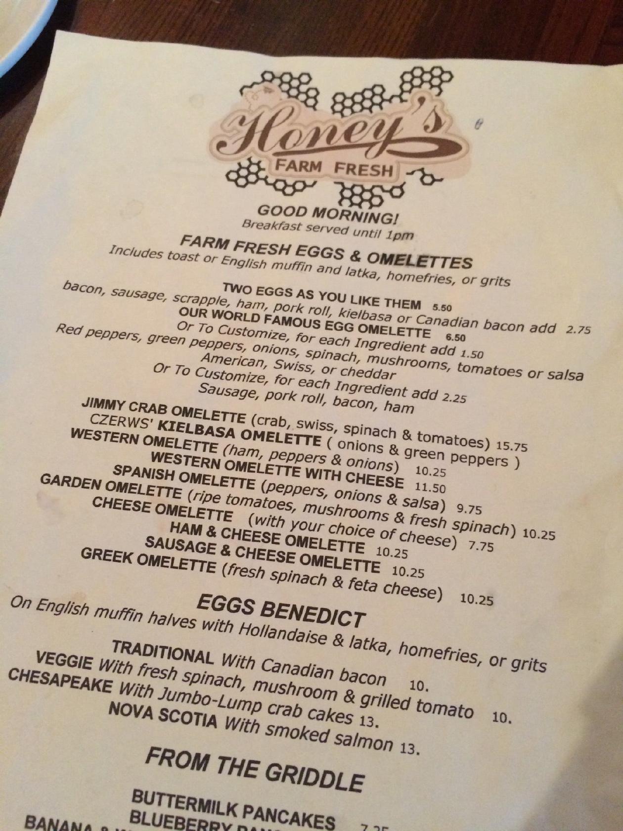 Menu at Honeys Farm Fresh Gourmet Kitchen Breakfast&Lunch pub & bar, Lewes