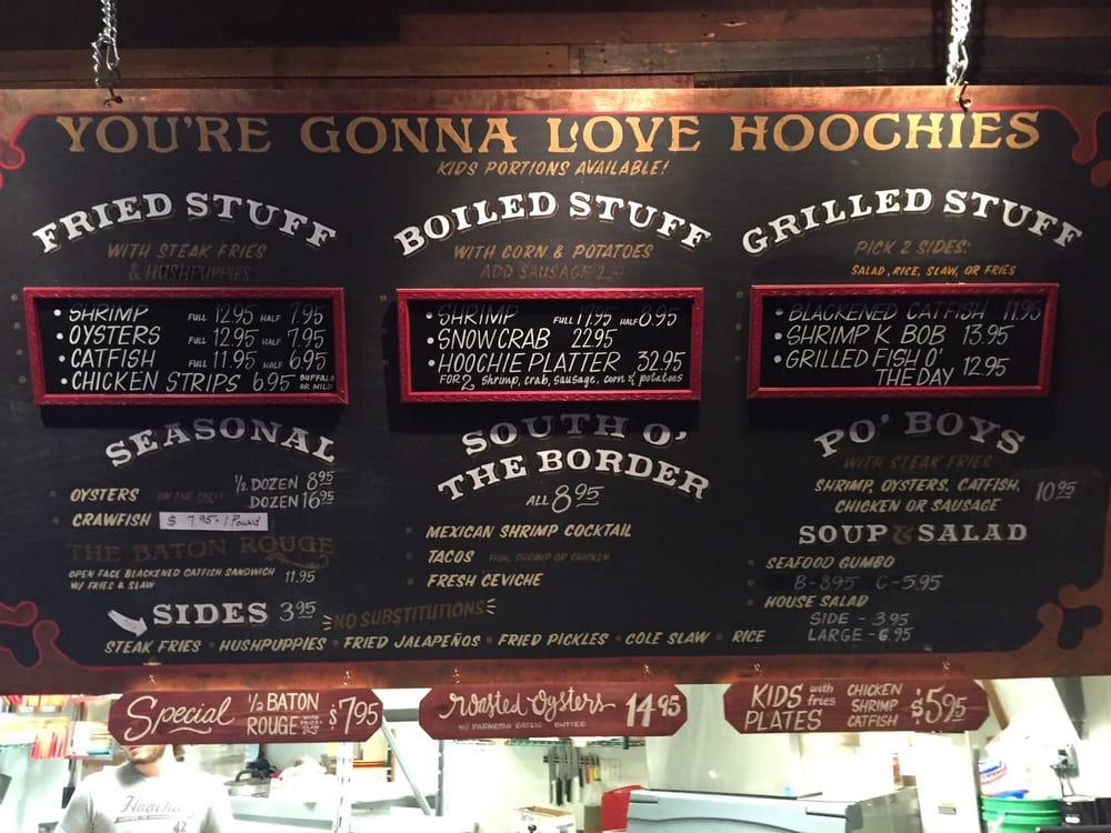 Menu at Hoochies restaurant, Denton, 214 E Hickory St