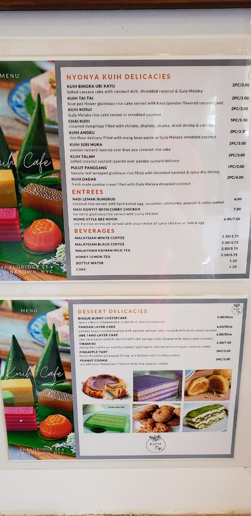 Menu at Kuih Cafe, New York City