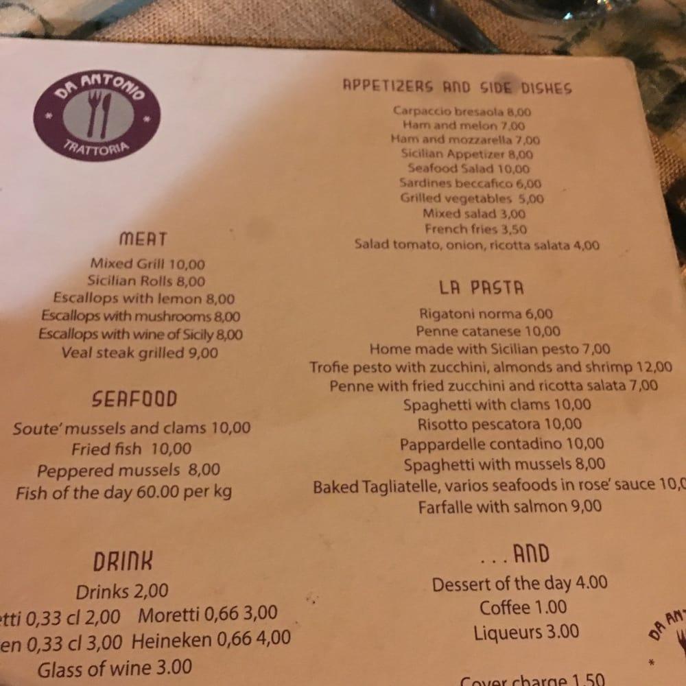 Menu da Trattoria da Antonio ristorante, Catania