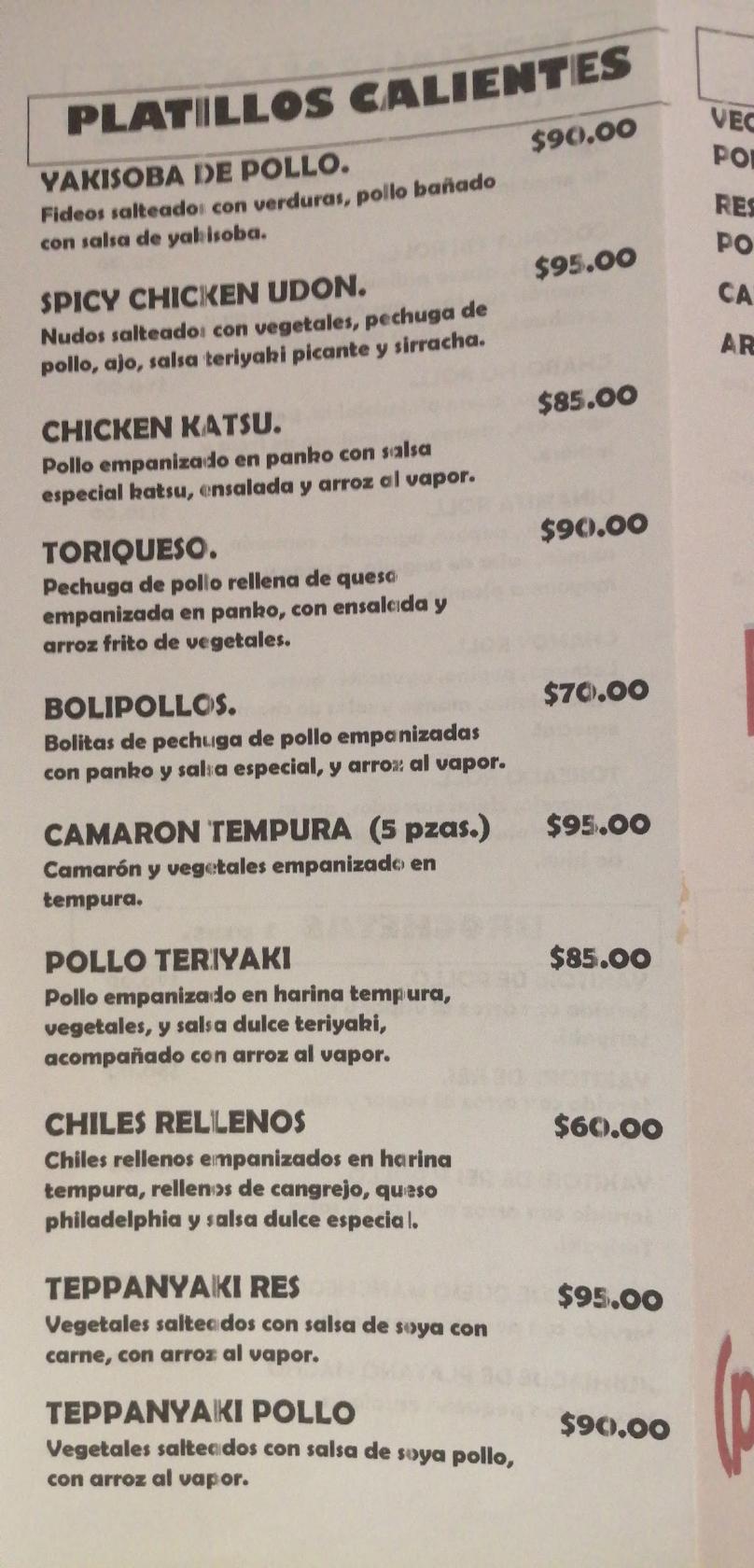 Menu at Sushi Ikko restaurant, Mexico